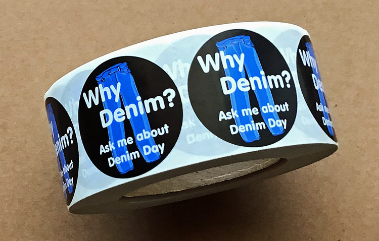 "Why Denim? Ask me about Denim Day" Stickers - Roll of 1,000 ...