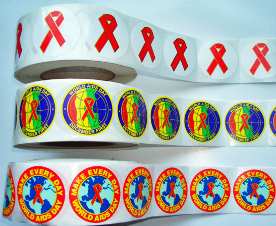 Red Ribbon Stickers - Roll of 1,000 - LifeJackets Productions