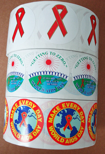 Red Ribbon Stickers - Roll of 1,000 - LifeJackets Productions